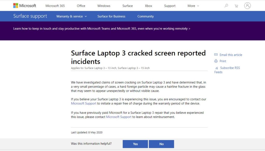 Microsoft confirms Surface Laptop 3 cracked screen reported incidents ...